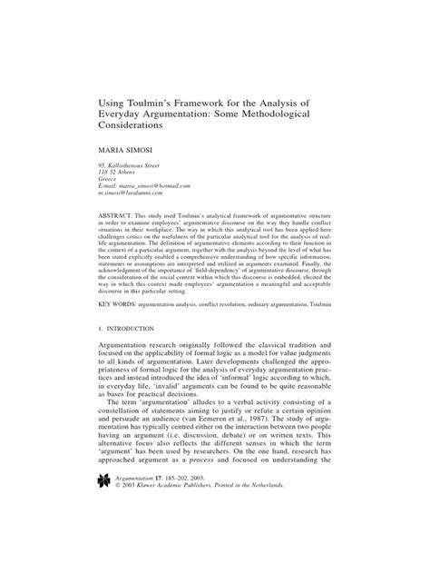Toulmins Framework Pdf Argument Argumentation Theory