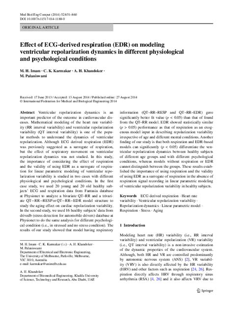 Pdf Effect Of Ecg Derived Respiration Edr On Modeling Ventricular