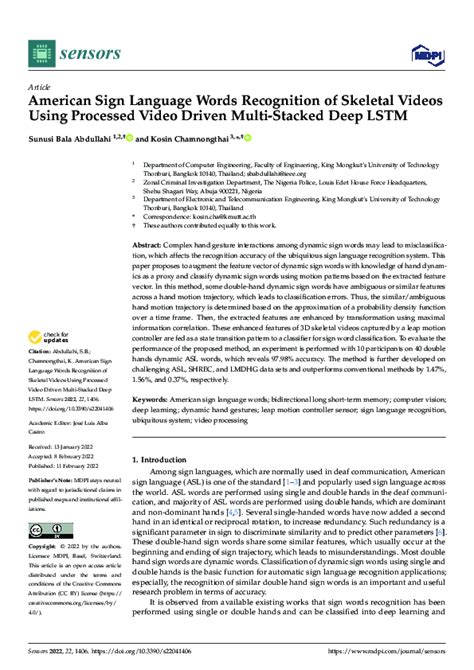 Pdf American Sign Language Words Recognition Of Skeletal Videos Using Processed Video Driven