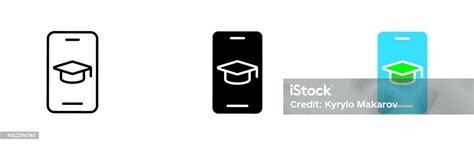 교육 컵 세트 아이콘이 있는 전화입니다 대학 교사 전자 책 원격 교육 학생 강의 집에 계십시오 팬데믹 개념 선에 있는 벡터 아이콘 흰색 배경에 검은색과 화려한 스타일 1위에
