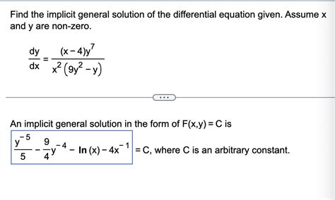 solved find the implicit general solution of the
