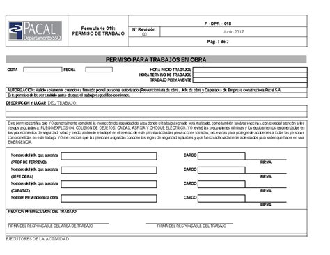 4 F Dpr 018 Permiso De Trabajo Formulario 018 Permiso De