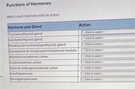 Solved Functions Of Hormones Match Each Hormone With Its