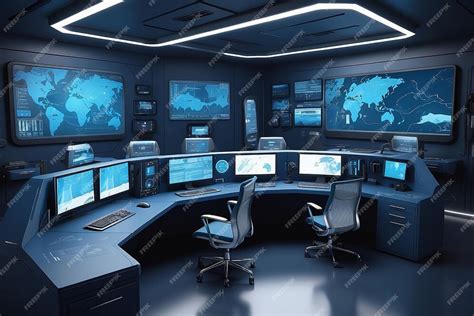 Premium Photo Rendered Modern Command Center In Blue Colors