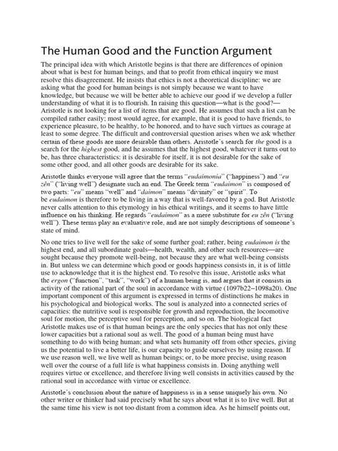 the human good and the function argument pdf virtue aristotle