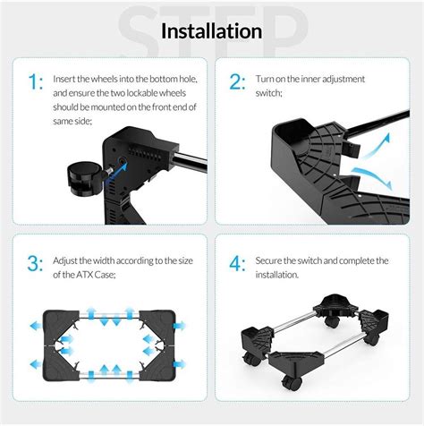 ORICO Mobile CPU Stand Adjustable Computer Tower Stand With Locking Caster Wheel Adjustable