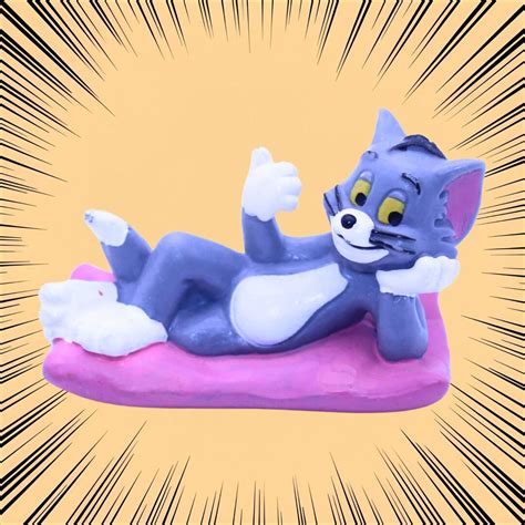 Tom And Jerry Pvc Figure Tom Lying On Blanket By Bullyland Etsy