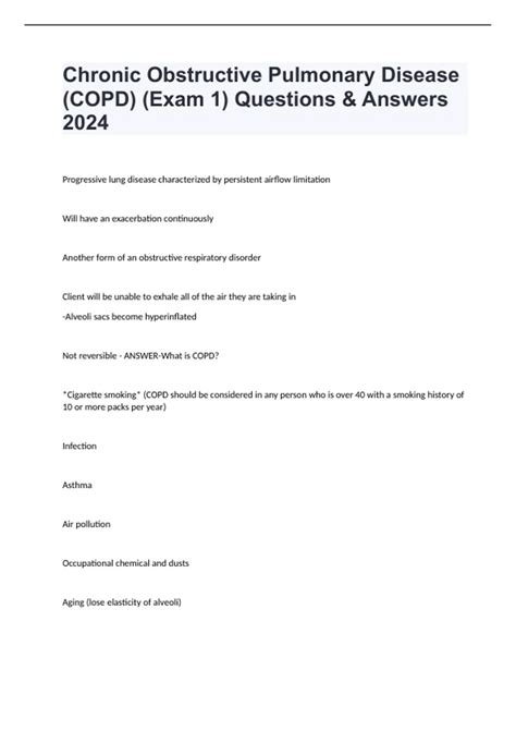 Chronic Obstructive Pulmonary Disease Copd Exam 1 Questions And Answers 2024 Chronic