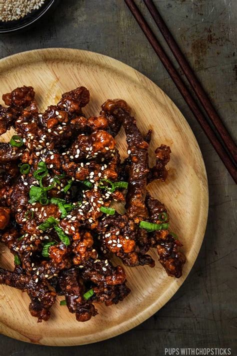 Sweet And Sticky Crispy Beef Pups With Chopsticks