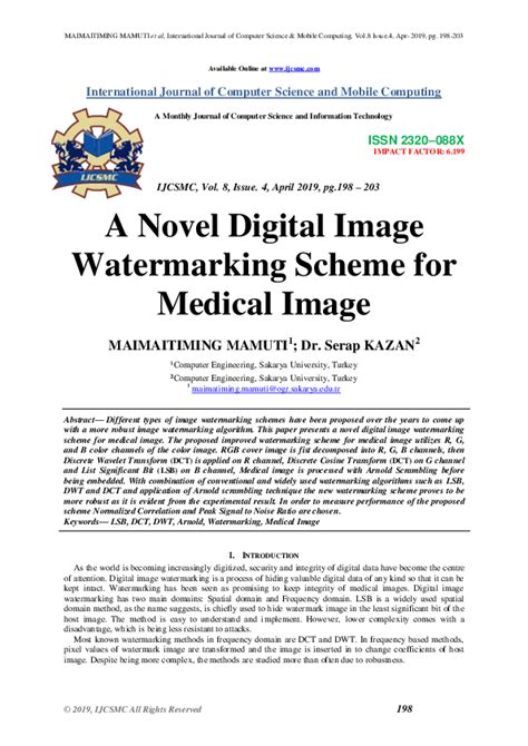 Pdf A Novel Digital Image Watermarking Scheme For Medical Image