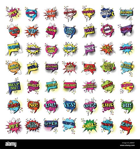 Comic Speech Chat Bubble Set Pop Art Style Sound Expression Text Icons Collection Stock Vector