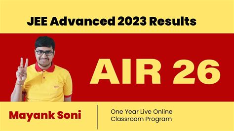 Mayank Soni Air 26 In Jee Advanced 2023 Youtube