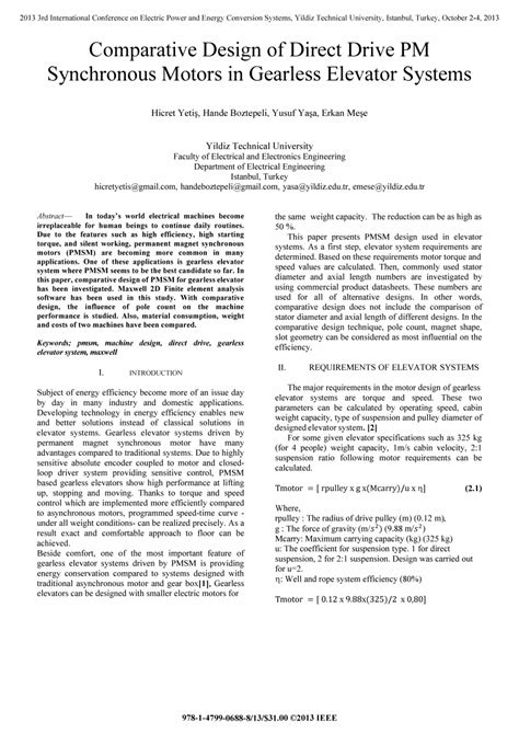 Pdf Comparative Design Of Direct Drive Pm Synchronous Motors In Gearless Elevator Systems