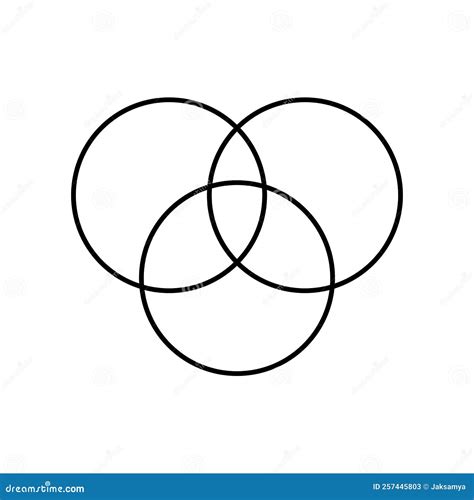 intersection of three sets circles venn diagram of 3 sets stock vector