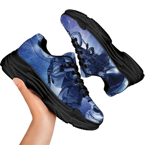 Astronaut On Space Mission Print Black Chunky Shoes Gearfrost