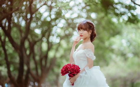 Beautiful Asian Girl Bride Rose Wallpaper Girls Wallpaper Better