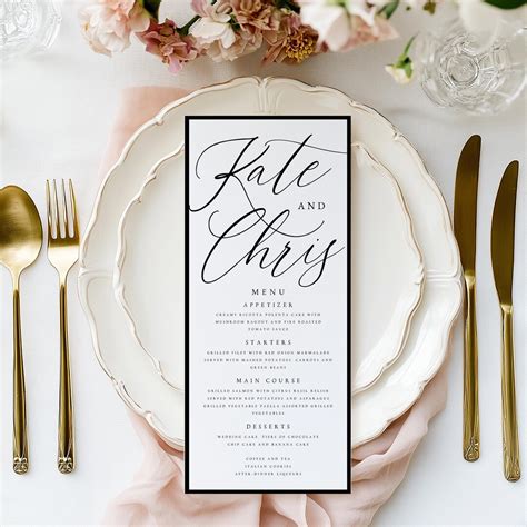 Minimalist Script Wedding Menu Template Editable Dinner Menu Digital