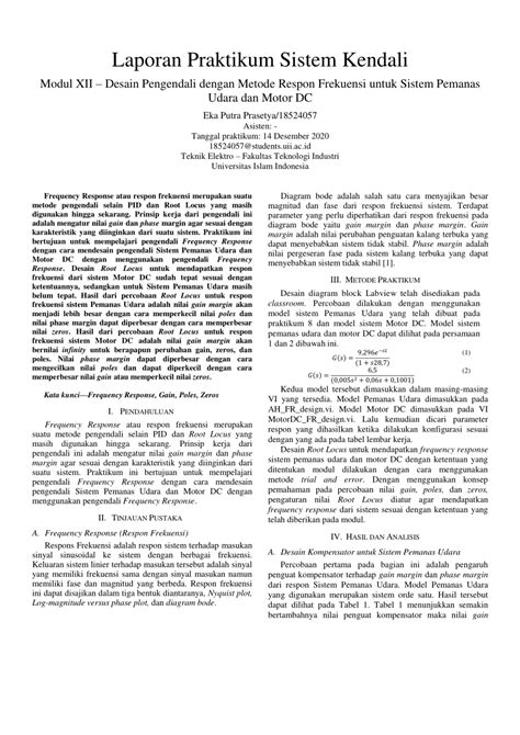 Pdf Laporan Praktikum Sistem Kendali Modul Xii Desain Pengendali Dengan Metode Respon