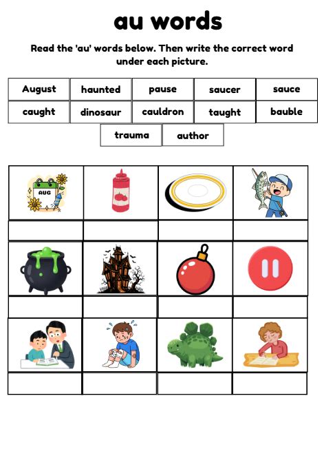 Au Words Worksheet Pack Phase 5 Phonics Activities Ages 68 Mr