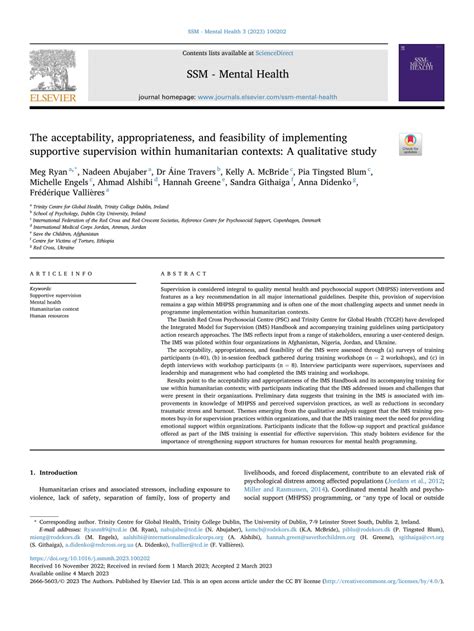 Pdf The Acceptability Appropriateness And Feasibility Of Implementing Supportive Supervision