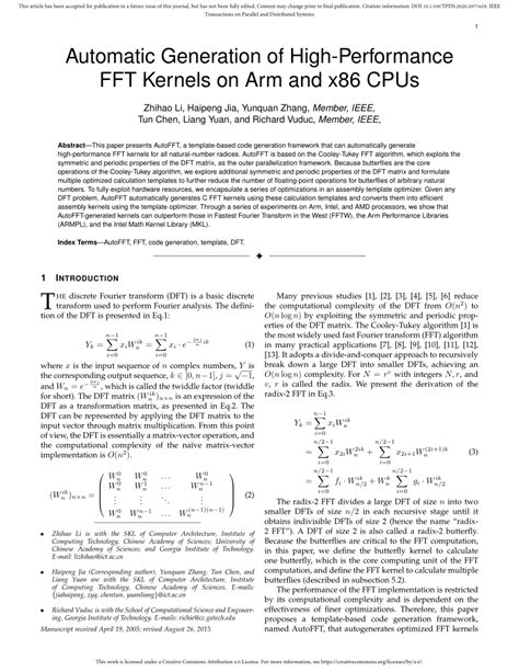 Pdf Automatic Generation Of High Performance Fft Kernels On Arm And X86 Cpus