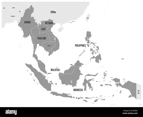 Asean Economic Community Aec Map Grey Map With Dark Gray Highlighted