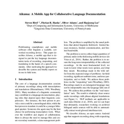 Aikuma A Mobile App For Collaborative Language Documentation Acl Anthology