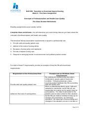 Week Pre Class Assignment NUR SP Doc NUR Transition To Associate Degree Nursing