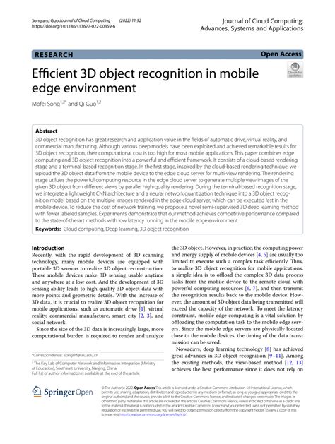 PDF Efficient 3D Object Recognition In Mobile Edge Environment