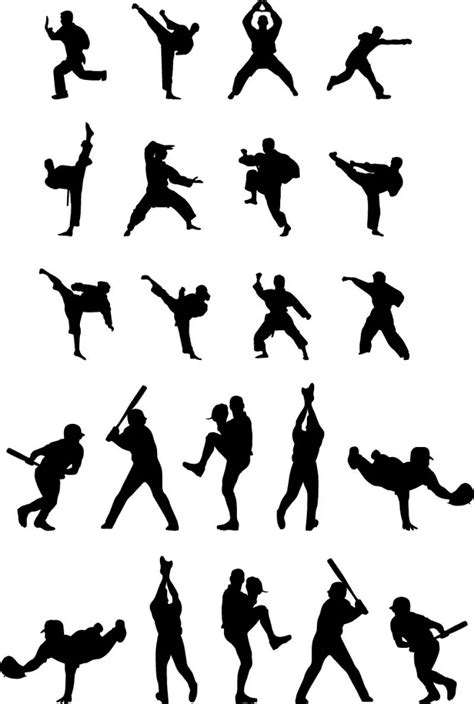 22款运动人物剪影矢量素材，素材格式：eps，素材关键词：人物剪影运动棒球跆拳道 花瓣网