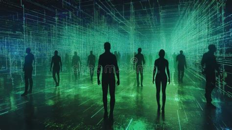 Exploring An Abstract Digital World Filled With Human Silhouettes And