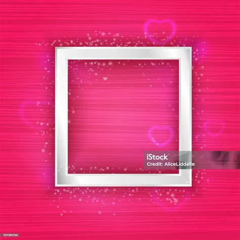 조명 효과와 밝은 빛 분홍색 배경에 마음 벡터 사각 실버 프레임 빛나는 별과 반짝이 배너 벡터 템플릿 0명에 대한 스톡 벡터 아트 및 기타 이미지 Istock