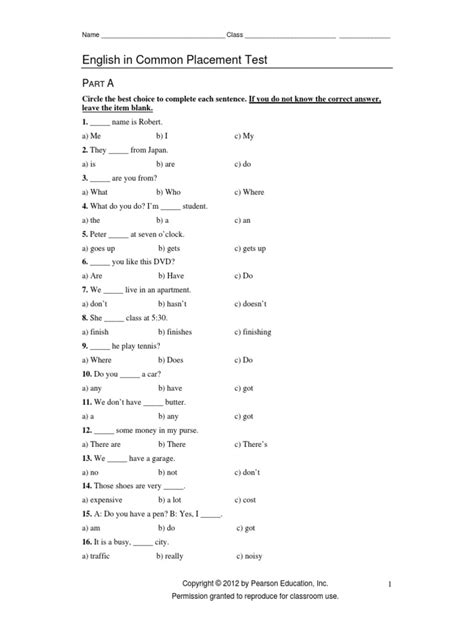 Eic Placement Test Pdf
