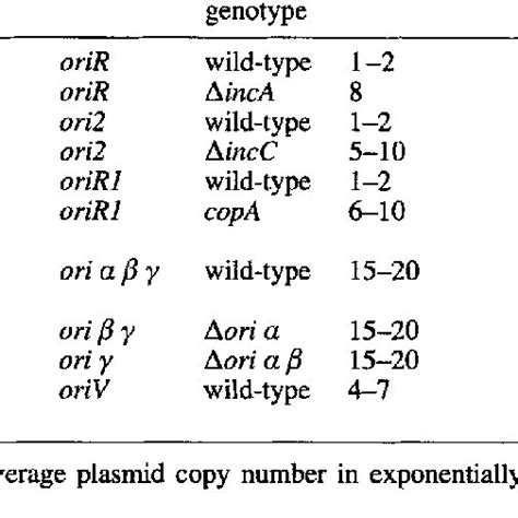 Plasmids Plasmid Type Of Replicon Ori Region Relevant Copy Numbeda Download Table