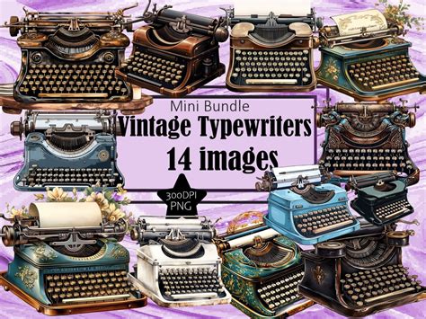 Antique Typewriters Vintage Typeset Letter Writing Aged Clipart Dye Sublimation Bundle Junk