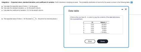 Solved Integrative Expected Return Standard Deviation Chegg