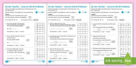 LKS Inverse Word Problems Differentiated Worksheets Twinkl