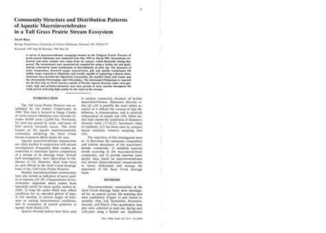 Pdf Community Structure And Distribution Patterns Of Aquatic Macroinvertebrates In A Tall
