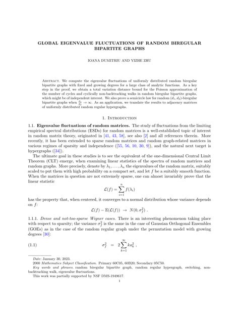 Pdf Global Eigenvalue Fluctuations Of Random Biregular Bipartite Graphs