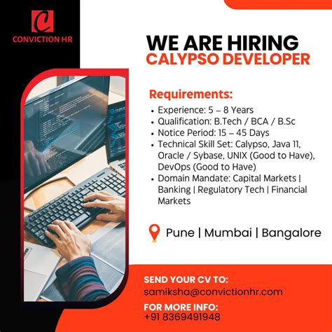 calypsodeveloper javajobs devopsjobs backenddeveloper oracledeveloper… conviction hr pvt