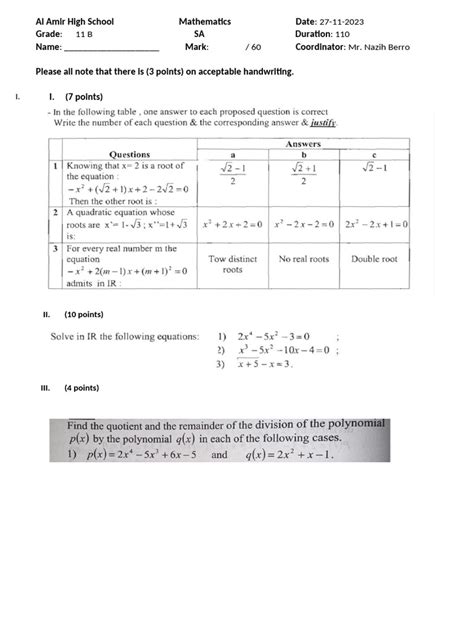 Test Math Grade 11 Pdf
