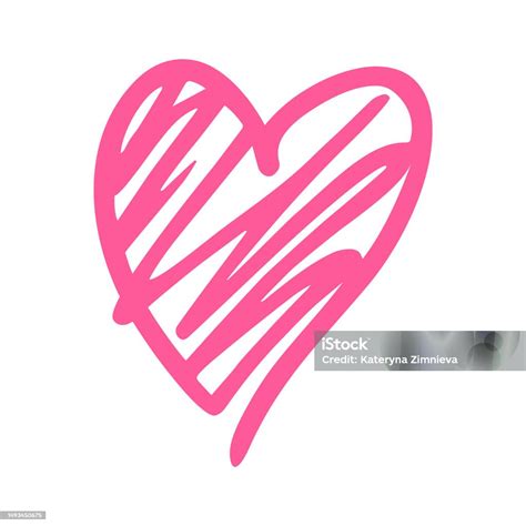분홍색 하트 낙서는 흰색 배경에 분리되어 있다 손으로 그린 사랑의 상징 윤곽선이 펜으로 그려져 있습니다 장식 스케치 로고 그림 개념에 대한 스톡 벡터 아트 및 기타 이미지
