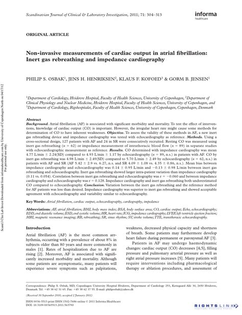 Pdf Non Invasive Measurements Of Cardiac Output In Atrial Fibrillation Inert Gas Rebreathing