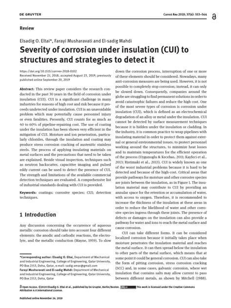Severity Of Corrosion Under Insulation Cui Pdf Corrosion Stainless Steel