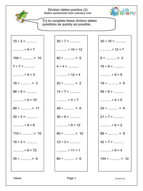 Division Tables Practice 2 Pdf Métodos E Materiais De Ensino
