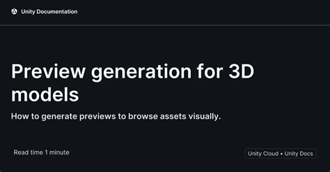 preview generation for 3d models unity cloud unity docs