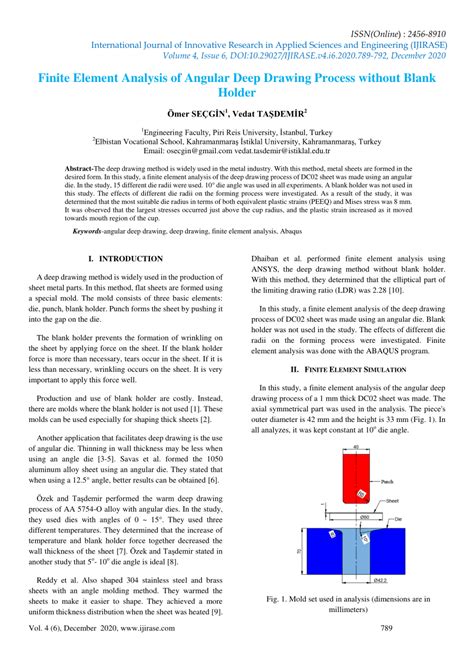 Pdf Finite Element Analysis Of Angular Deep Drawing Process Without