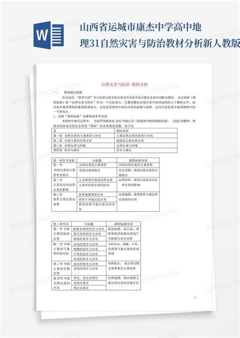 山西省运城市康杰中学高中地理3 1自然灾害与防治教材分析新人教版word模板下载 编号qjkxrdgp 熊猫办公
