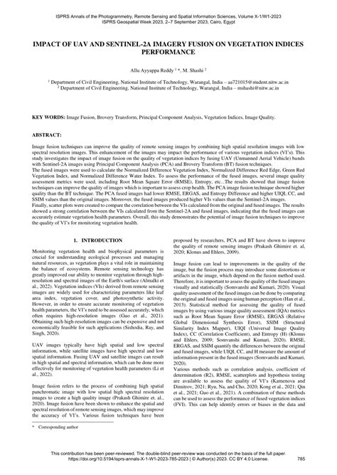 Pdf Impact Of Uav And Sentinel 2a Imagery Fusion On Vegetation Indices Performance
