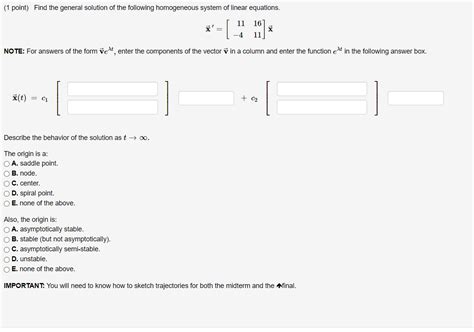 Solved 1 Point Find The General Solution Of The Following